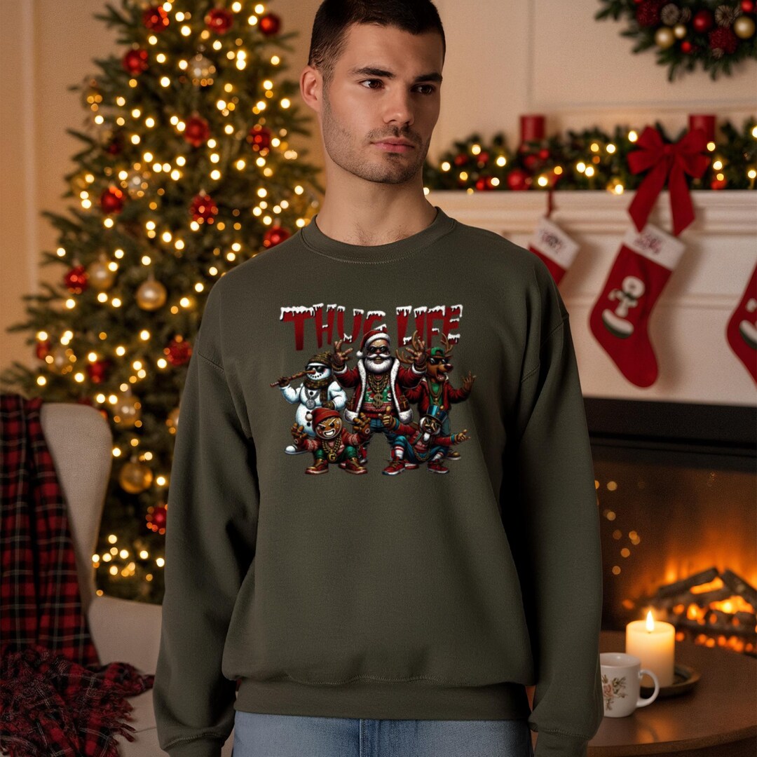 Thug Life Christmas Sweatshirt, Hip Hop Santa, Gangsta Crewneck, Xmas ...