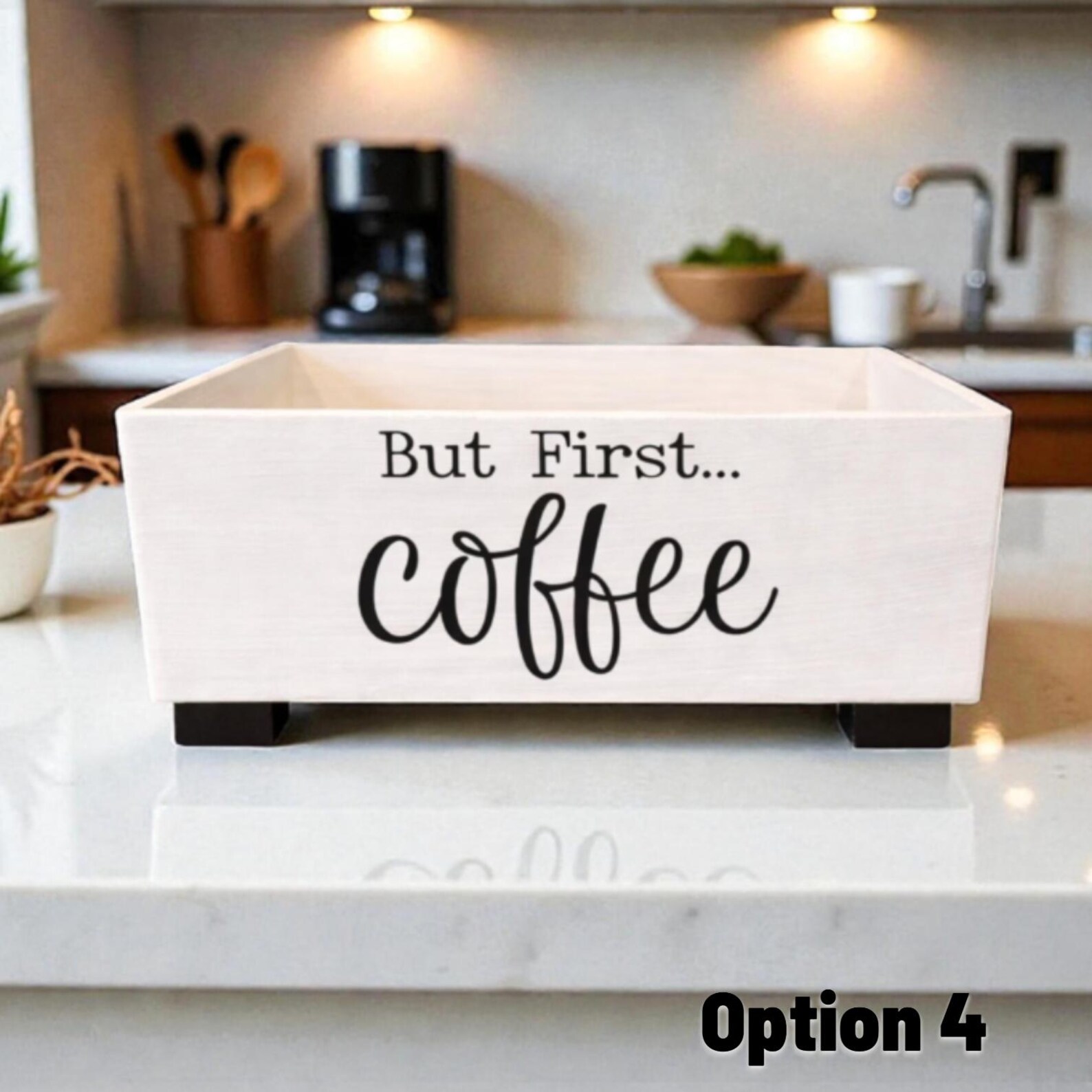 Coffee Bar Organizer | Farmhouse Wooden Storage Bin | Hand Painted ...