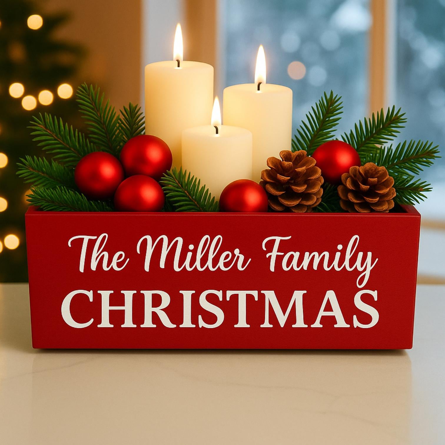 Christmas Mantel Box – Rustic Wooden Holiday Centerpiece – Personalized ...