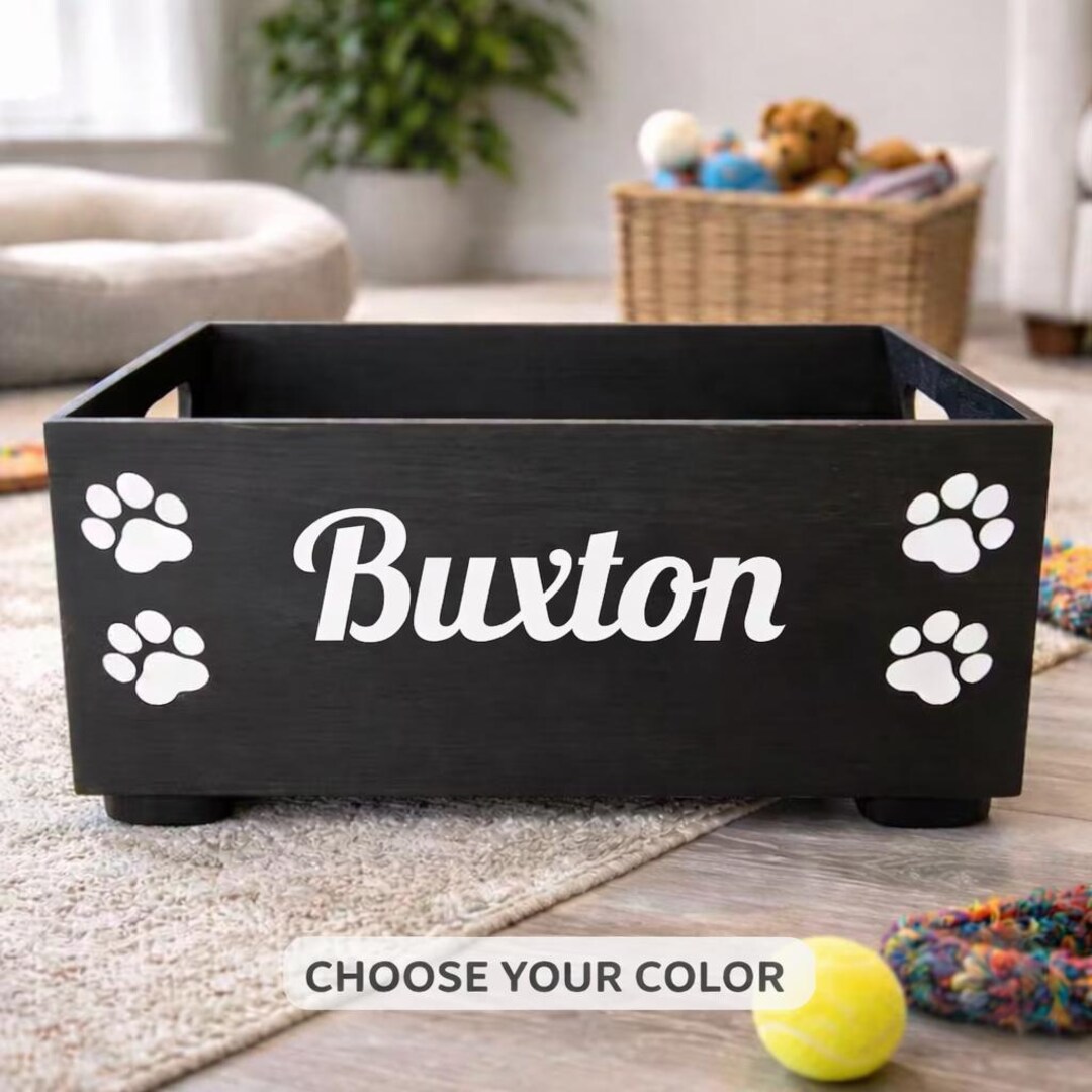 Personalized Dog Toy Box | Custom Pet Toy Storage Bin | Small Wooden ...