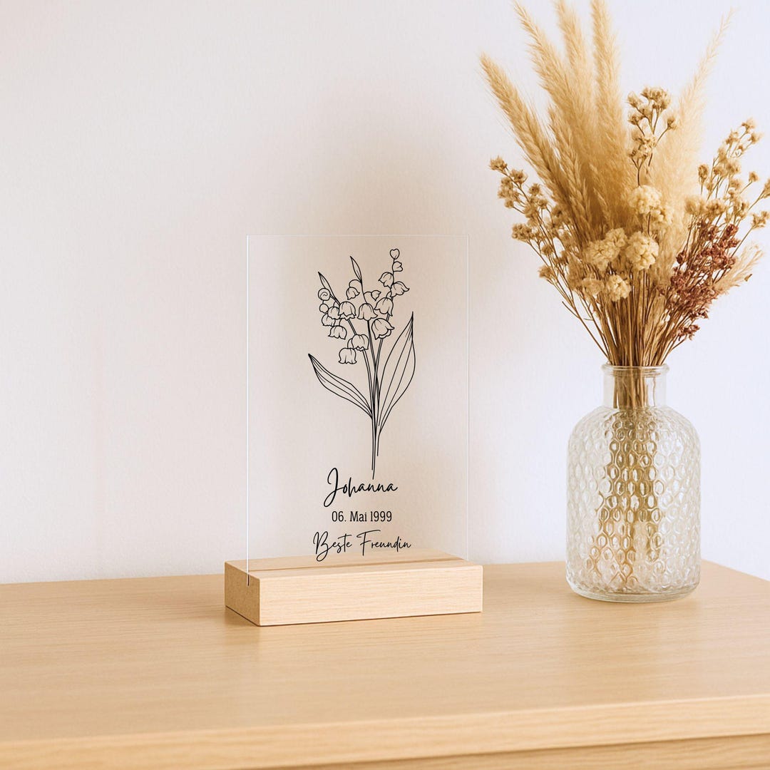 Personalized Birth Flower Acrylic Sign – Custom Name & Date – Birthday ...