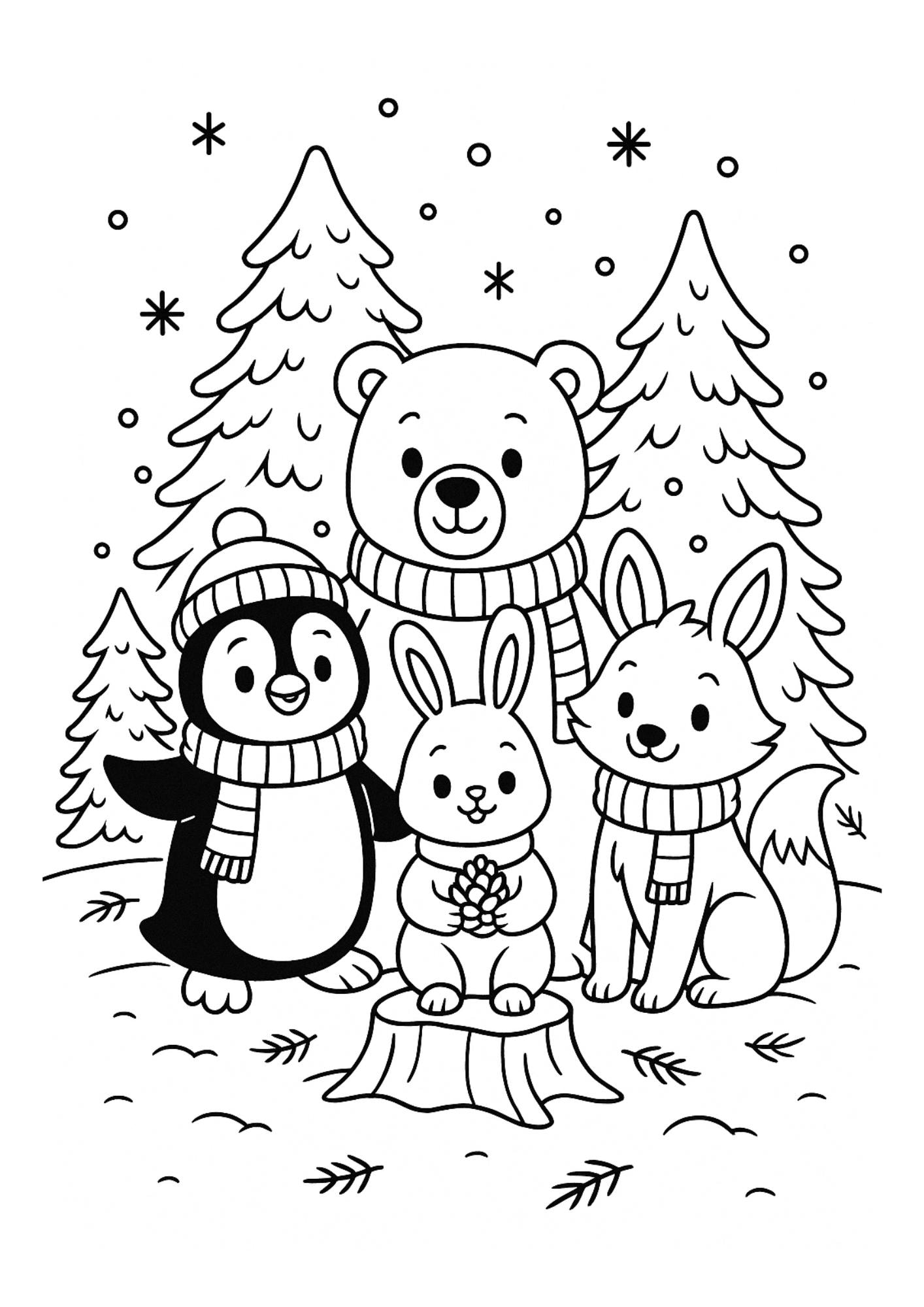 Winter Animals Coloring Pages for Kids - Etsy