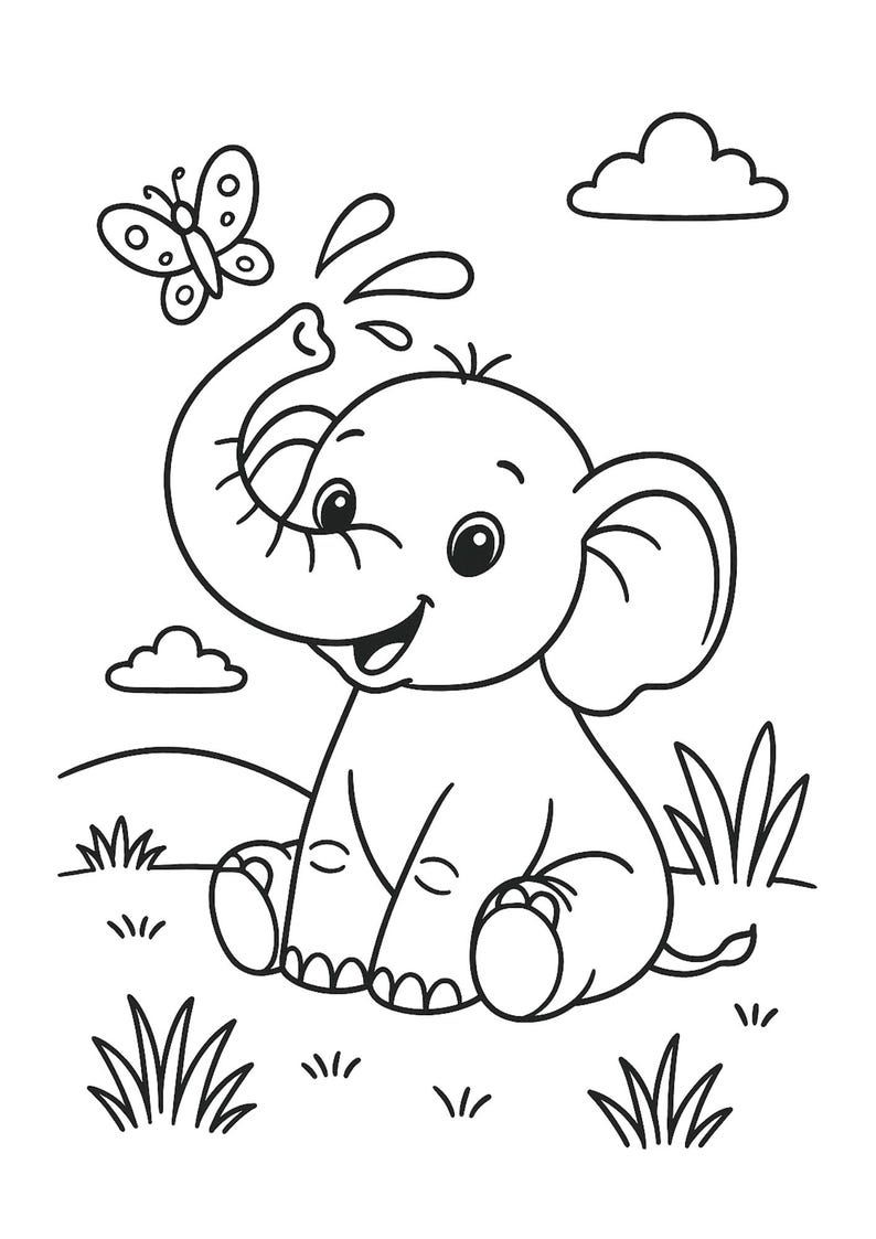 Cute Animal Coloring Pages for Kids – Black and White Line Art (digital ...