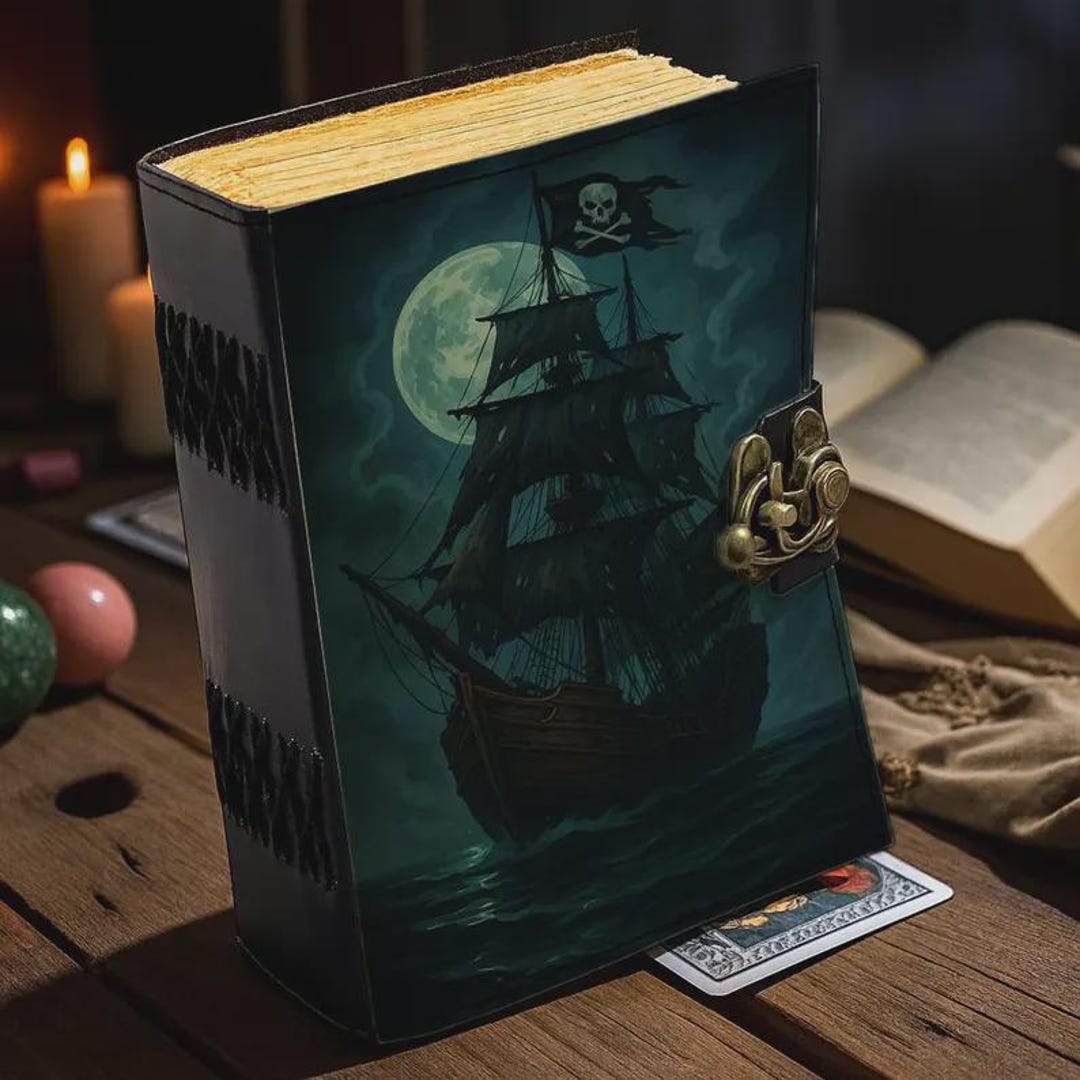 Pirate Ship Leather Journal – Handmade Vintage Notebook With Lock ...