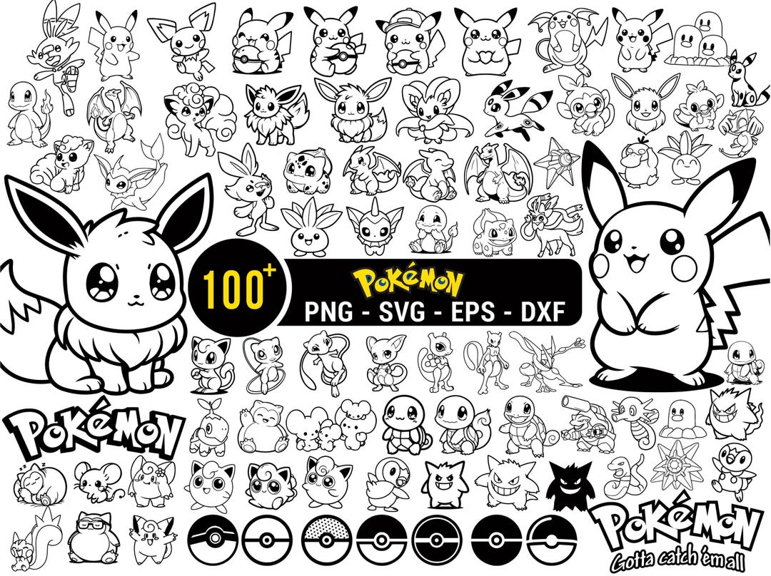 Mega Pokemon SVG Bundle, Pikachu Svg Snorlax PNG Gengar Eevee ...