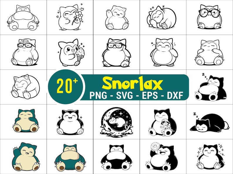 Paquete SVG de Snorlax, Snorlax de Pokémon PNG, Diseños de Snorlax para ...