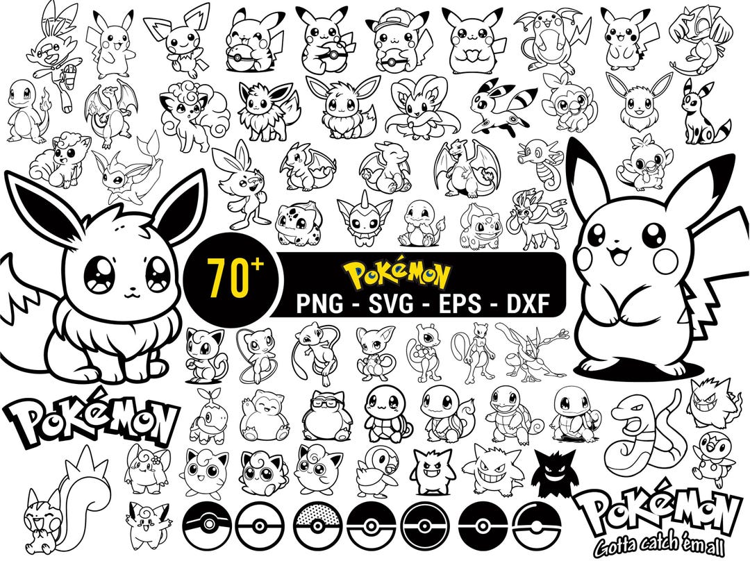 Mega Pokemon SVG Bundle, Pikachu Svg Snorlax Gengar Eevee Charmander ...