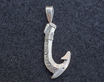 SCROLL FISH HOOK Hawaiian Hawaii Sterling Silver Jewelry 925K Pendant ...