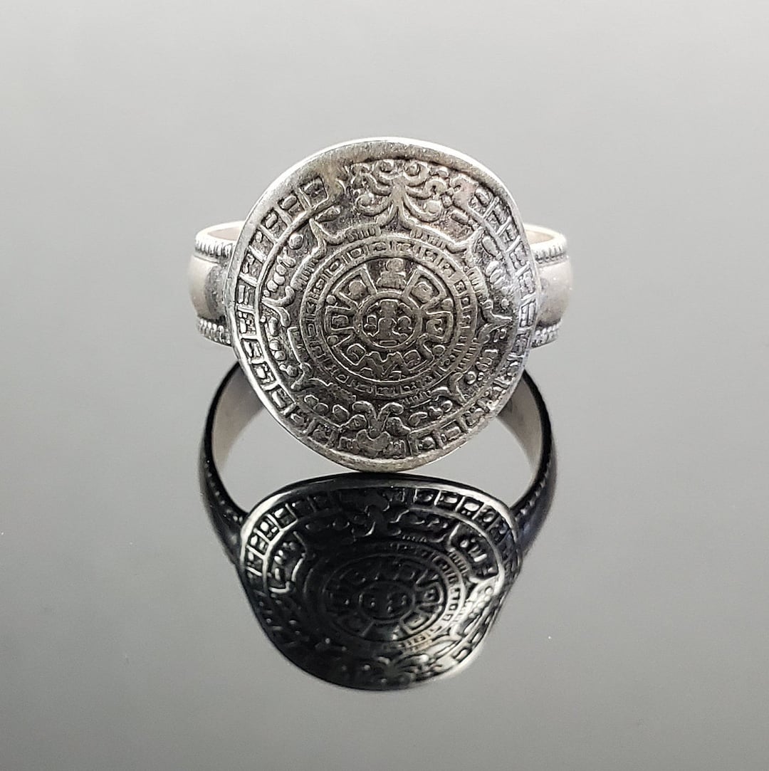 Sterling Silver Aztec Calendar Ring - Etsy