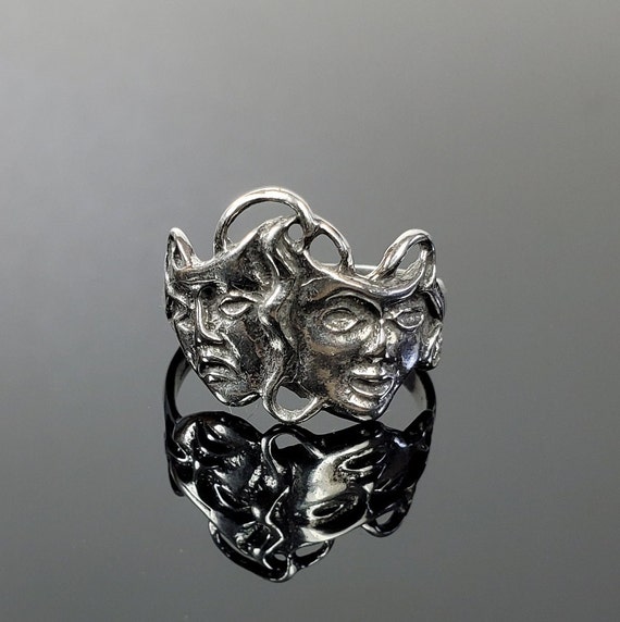 Large Sterling Silver Comedy Tragedy Ring - Etsy