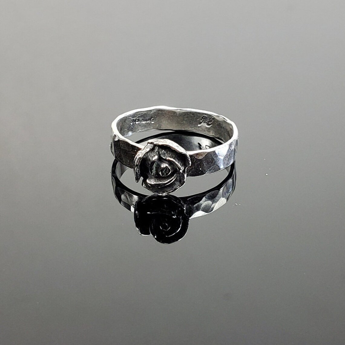 Sterling Silver Rose Ring | Etsy