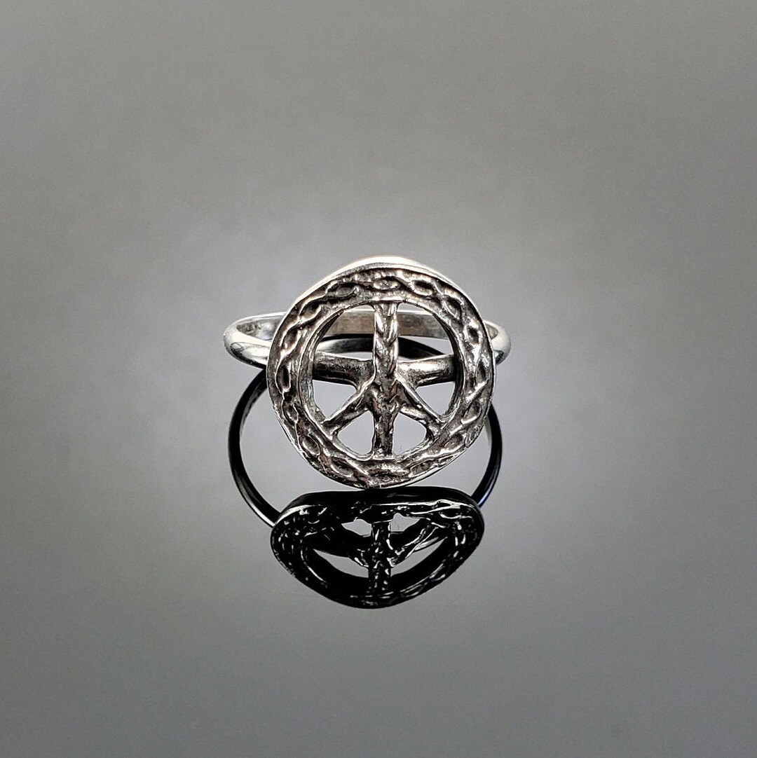 Sterling Silver Peace Sign Ring - Etsy