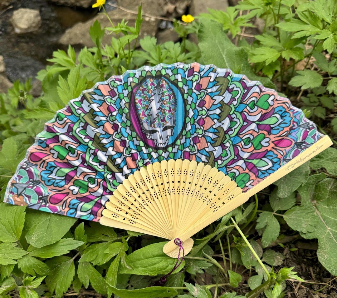 Bamboo Hand Fan With Purple Stealie Mandala - Etsy
