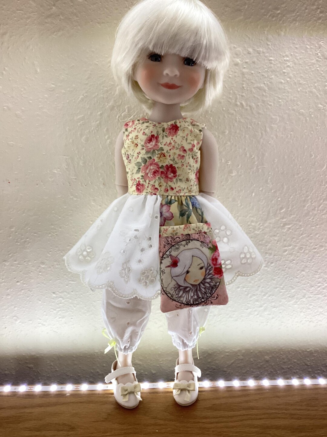 Eyelet Lace Dress and Bloomers, Detached Pocket, 14” Doll Clothes, Ruby ...