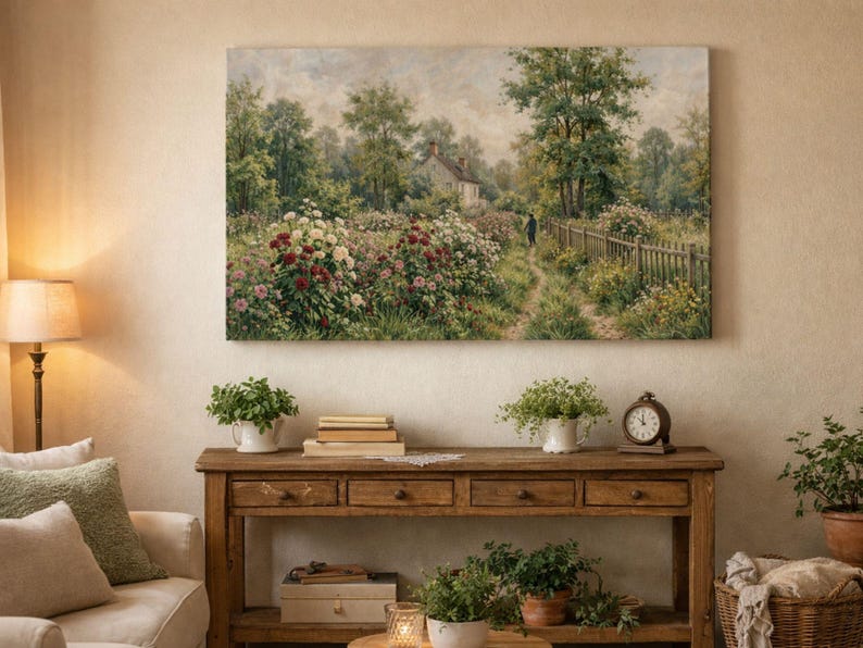 Vintage French Garden Poster, Impressionist Rose Garden Landscape Wall ...