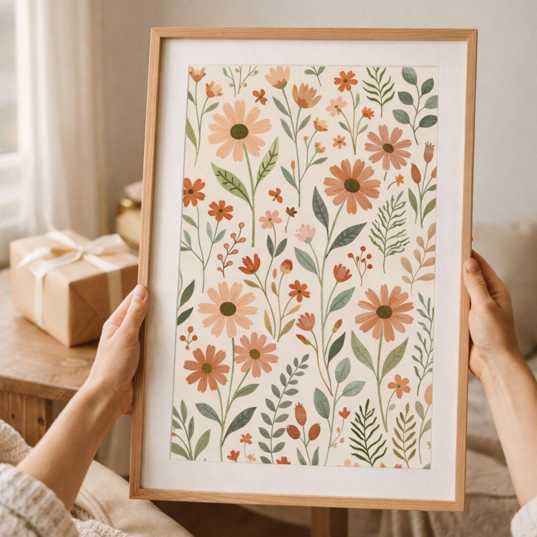 Wildflower Botanical Poster, Neutral Floral Wall Art, Boho Flower Print ...