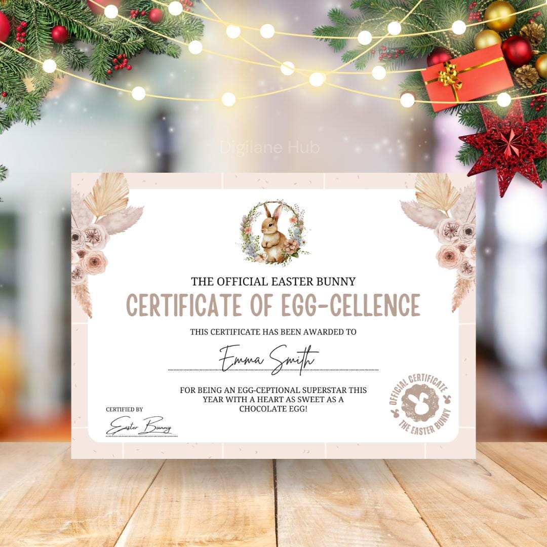 Editable Easter Bunny Egg-cellence Certificate: (instant Download) - Etsy