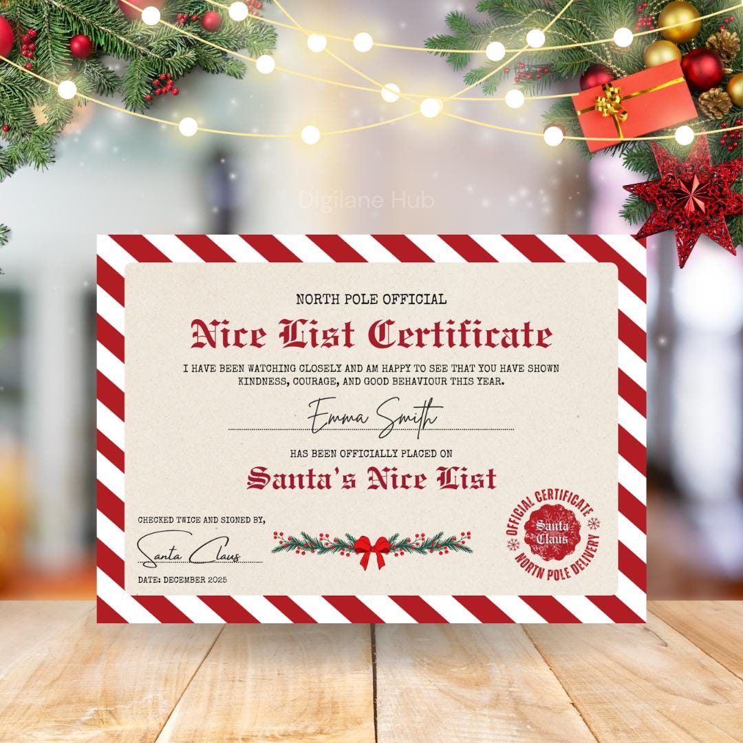 Editable Nice List Certificate, Santa Letter, Wish List Instant ...