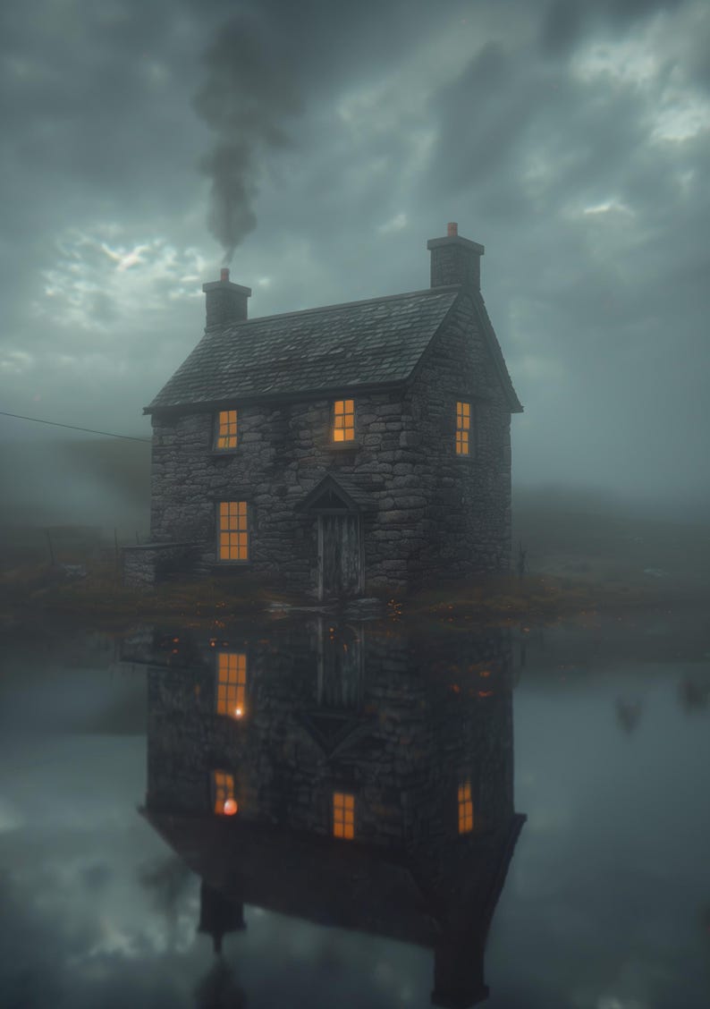 Vintage Countryside Haunted House Halloween Print | Dark Academia ...