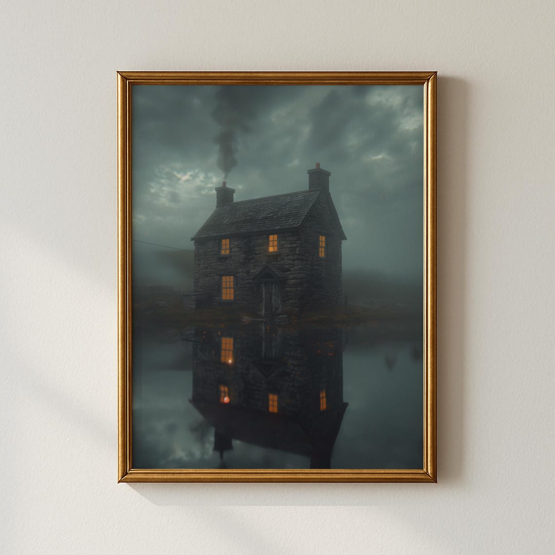 Vintage Countryside Haunted House Halloween Print | Dark Academia ...