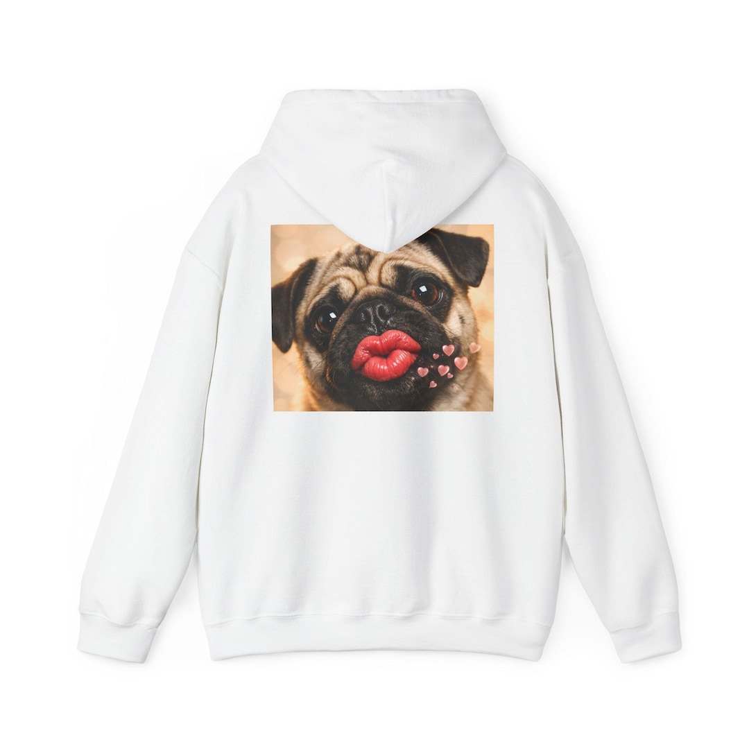 Pug With Kissy Lips Hoodie | Pug Dog Face, Valentine Paw Prints - Etsy