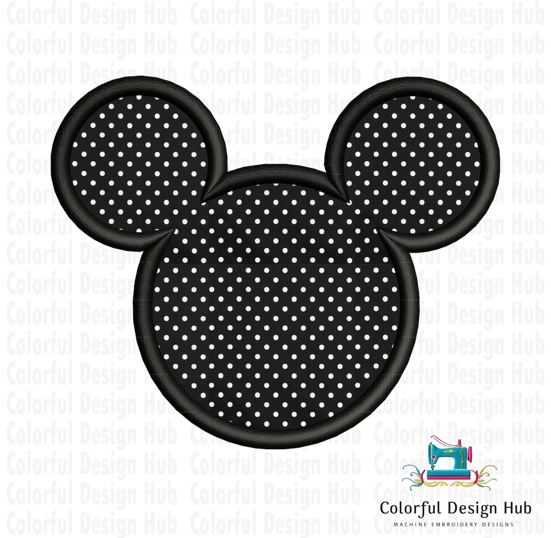 Mouse Head Applique Design, Ears Machine Embroidery File, Outline ...
