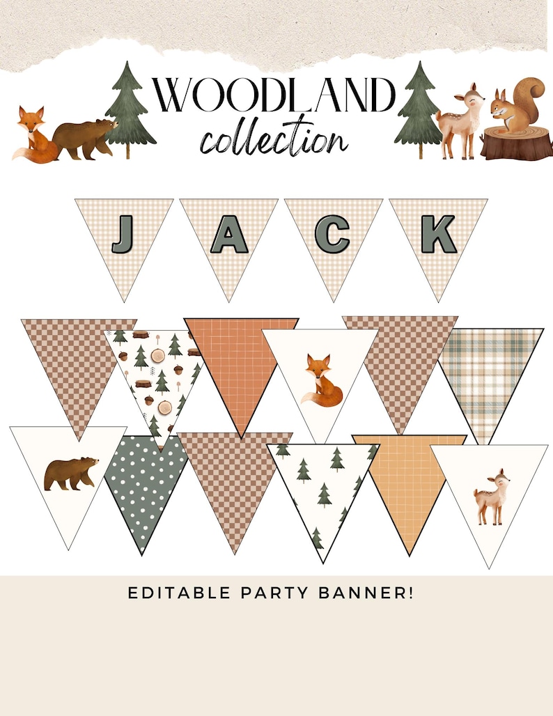 Woodland Party Banner Digital Download Template - Etsy