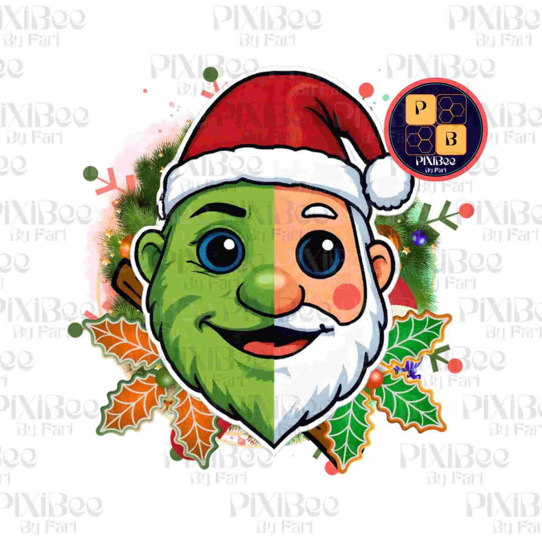 Grinch & Santa Face Split PNG Funny Christmas Clipart Holiday Digital ...