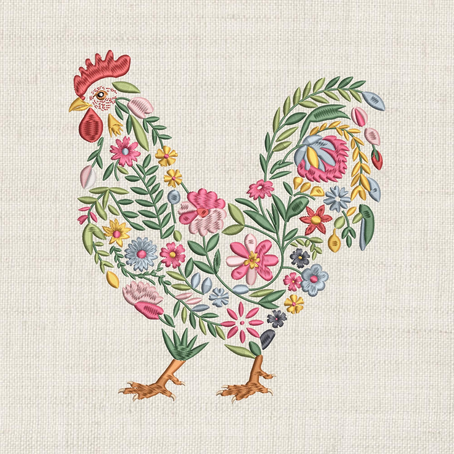 Floral Chicken Machine Embroidery Design, Farm Animal, Chicken ...