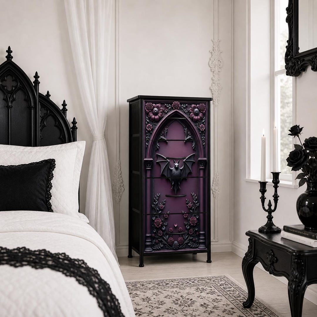 Gothic Bat Cathedral 4 Drawer Storage Unit, Purple Organizer, Dark ...
