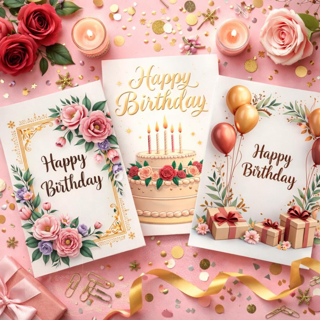 Set of 6 Classical Birthday Cards for Adults – Elegant Printable ...