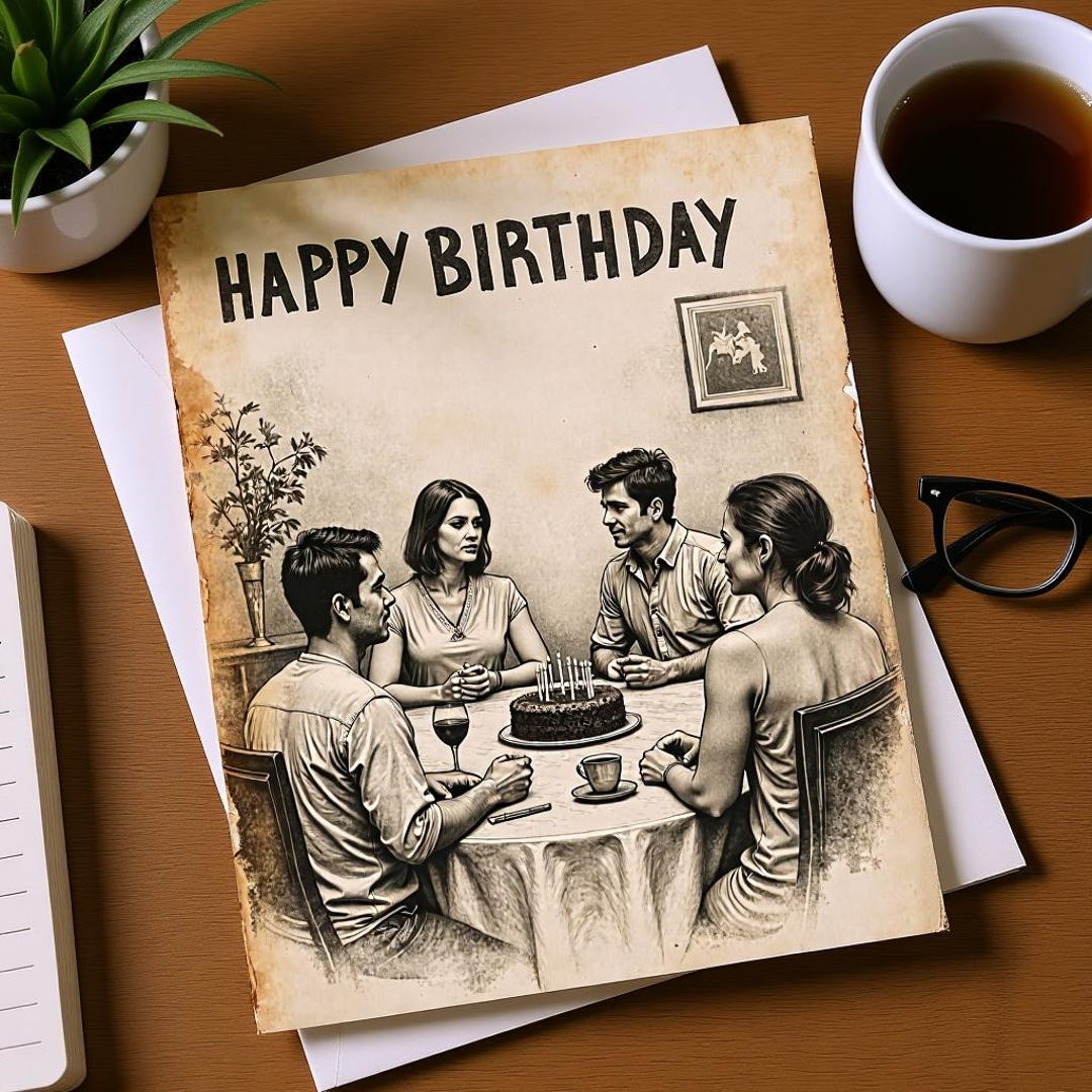 6 Handmade 90s Style Birthday Cards – Charcoal Sketch With Crumpled ...