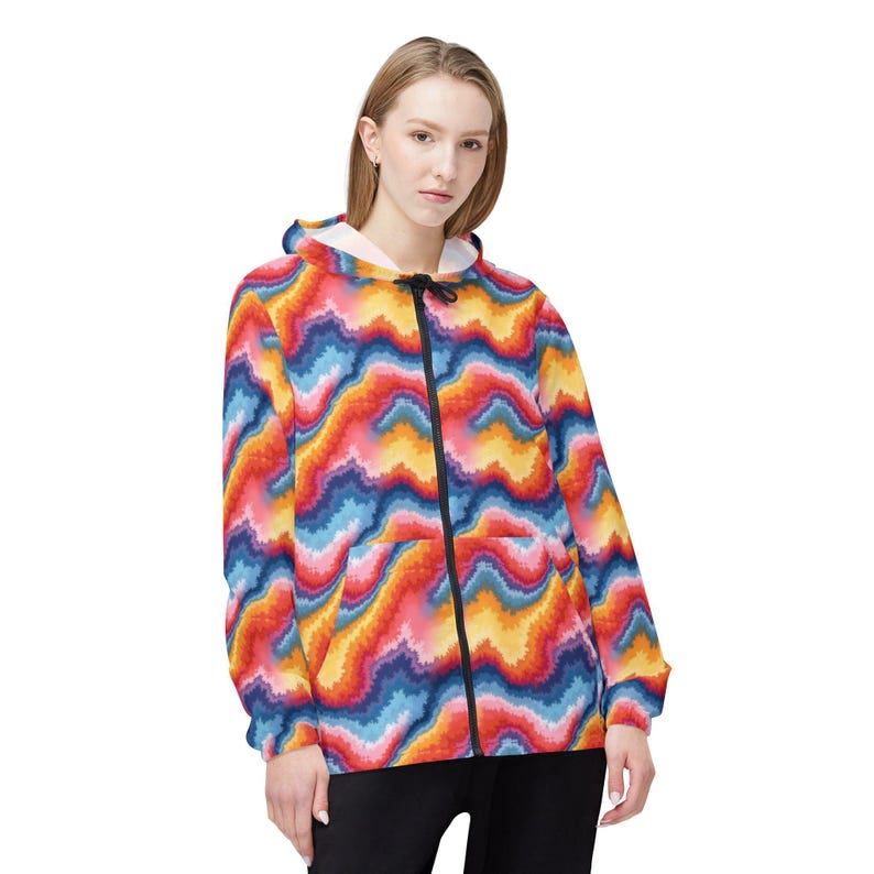 Abstract Rainbow Windbreaker Jacket – Colorful Festival Wear, Vibrant ...