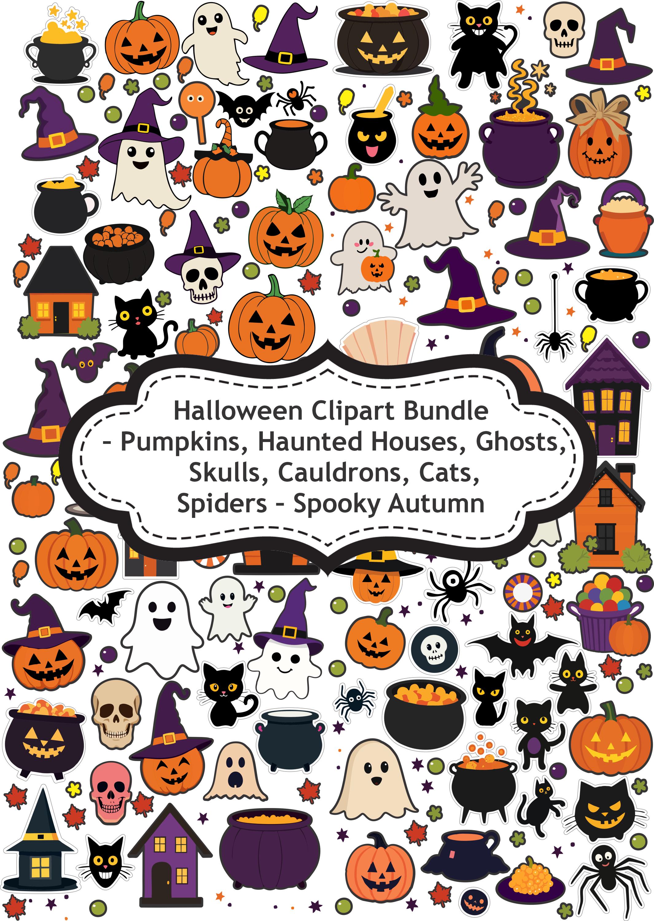 Halloween Clipart Bundle: Spooky Ghosts, Pumpkins, Haunted Houses ...