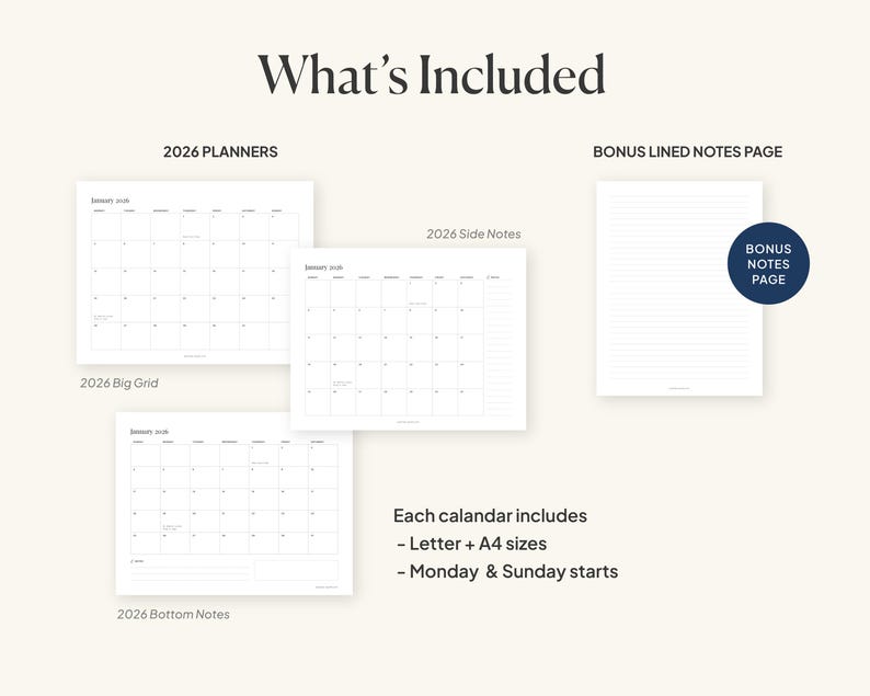 2026 Monthly Calendar Printable Master Collection 3 Layout Bundle Side ...