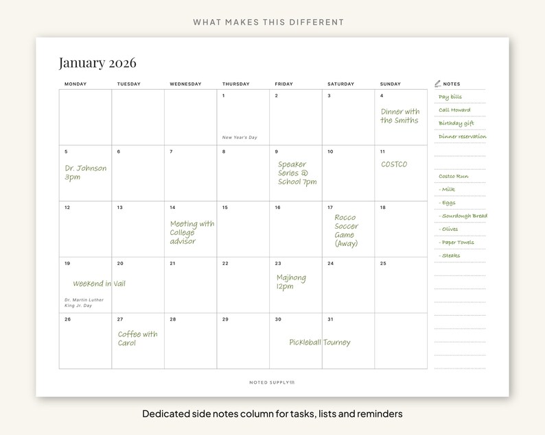 2026 Monthly Calendar Printable Master Collection 3 Layout Bundle Side ...