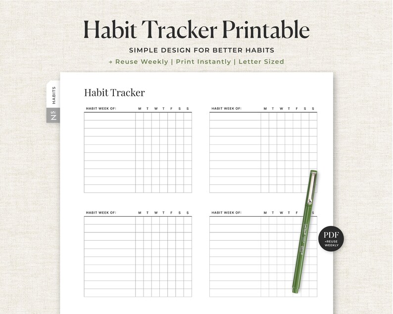 Weekly Habit Tracker Printable PDF | Minimalist Habit Planner | Sunday ...