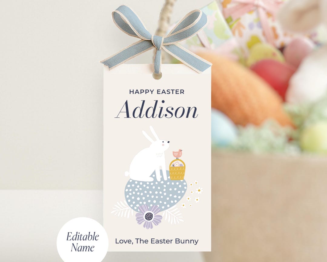 Printable Easter Bunny Gift Tag, Personalized Easter Basket Tags ...