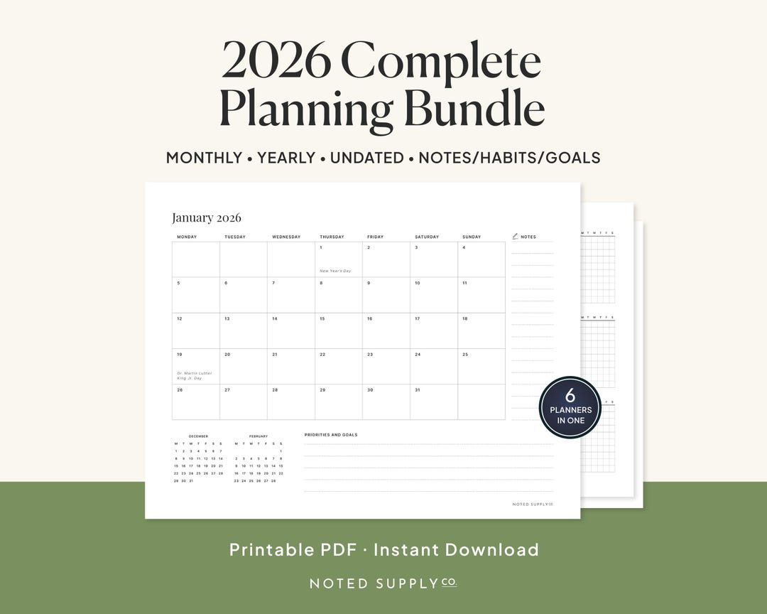 2026 Planner Bundle Printable 2026 Monthly Yearly Calendar Undated ...