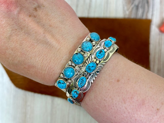 Navajo SS Turquoise Cuff Bracelet by David Segar SZ 7 - Gem