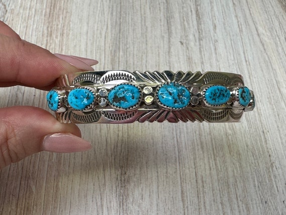 Navajo SS Turquoise Cuff Bracelet by David Segar SZ 7 - Gem