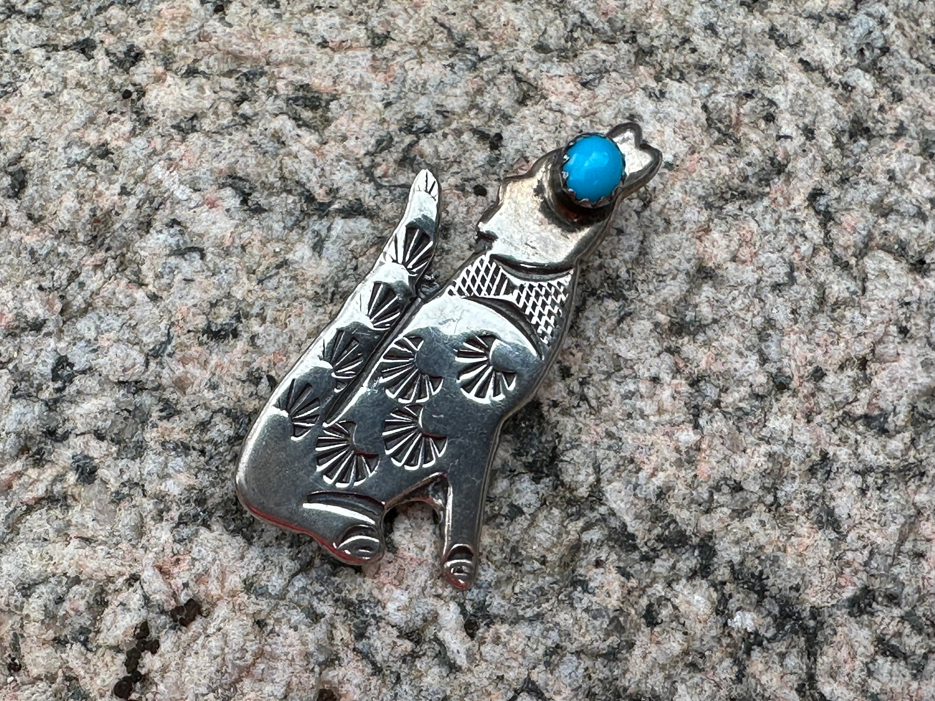 Navajo Coyote Sterling Silver and Turquoise Pin Brooch - Etsy