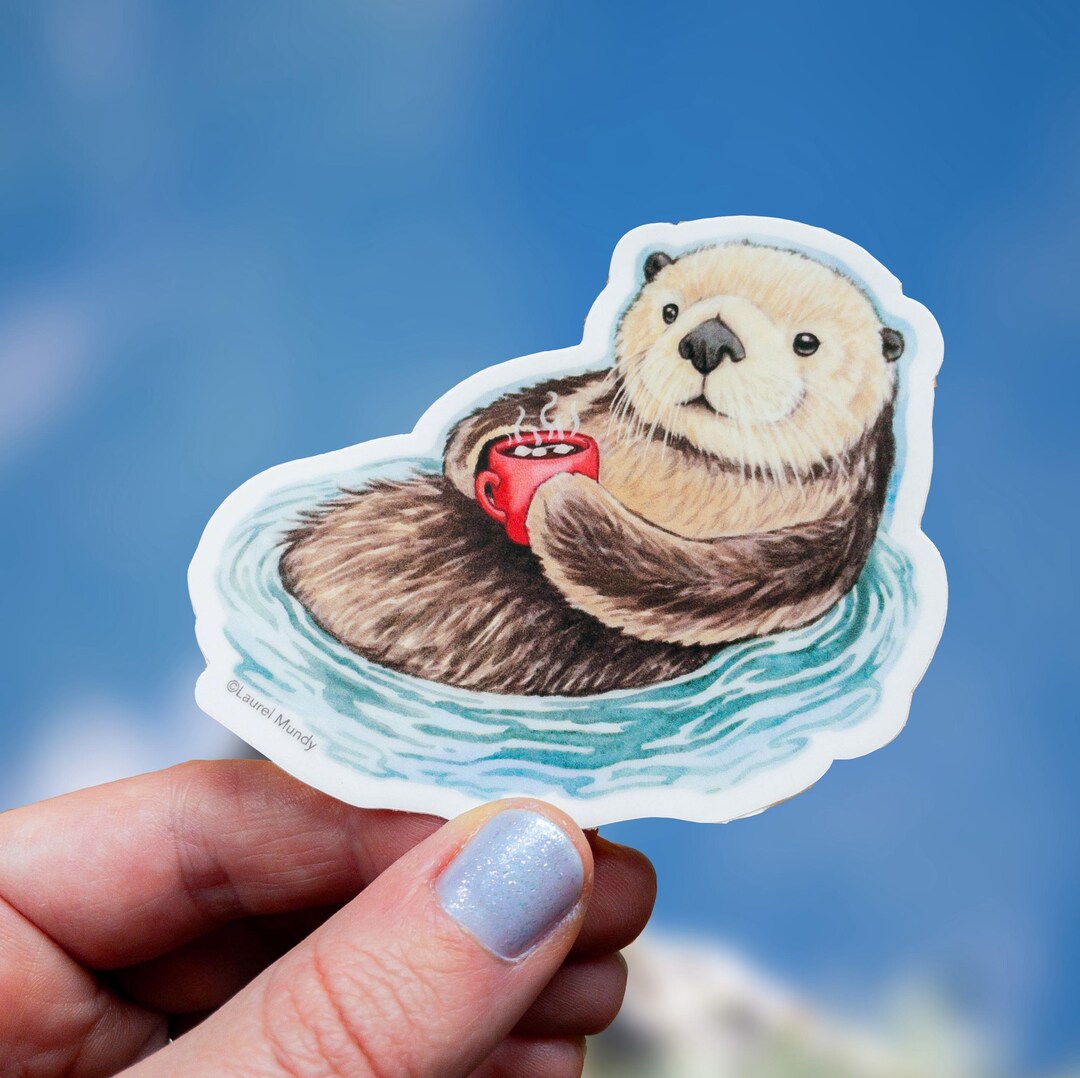 Cozy Sea Otter 3" Medium Vinyl Sticker Waterproof Cute Wildlife Sticker ...