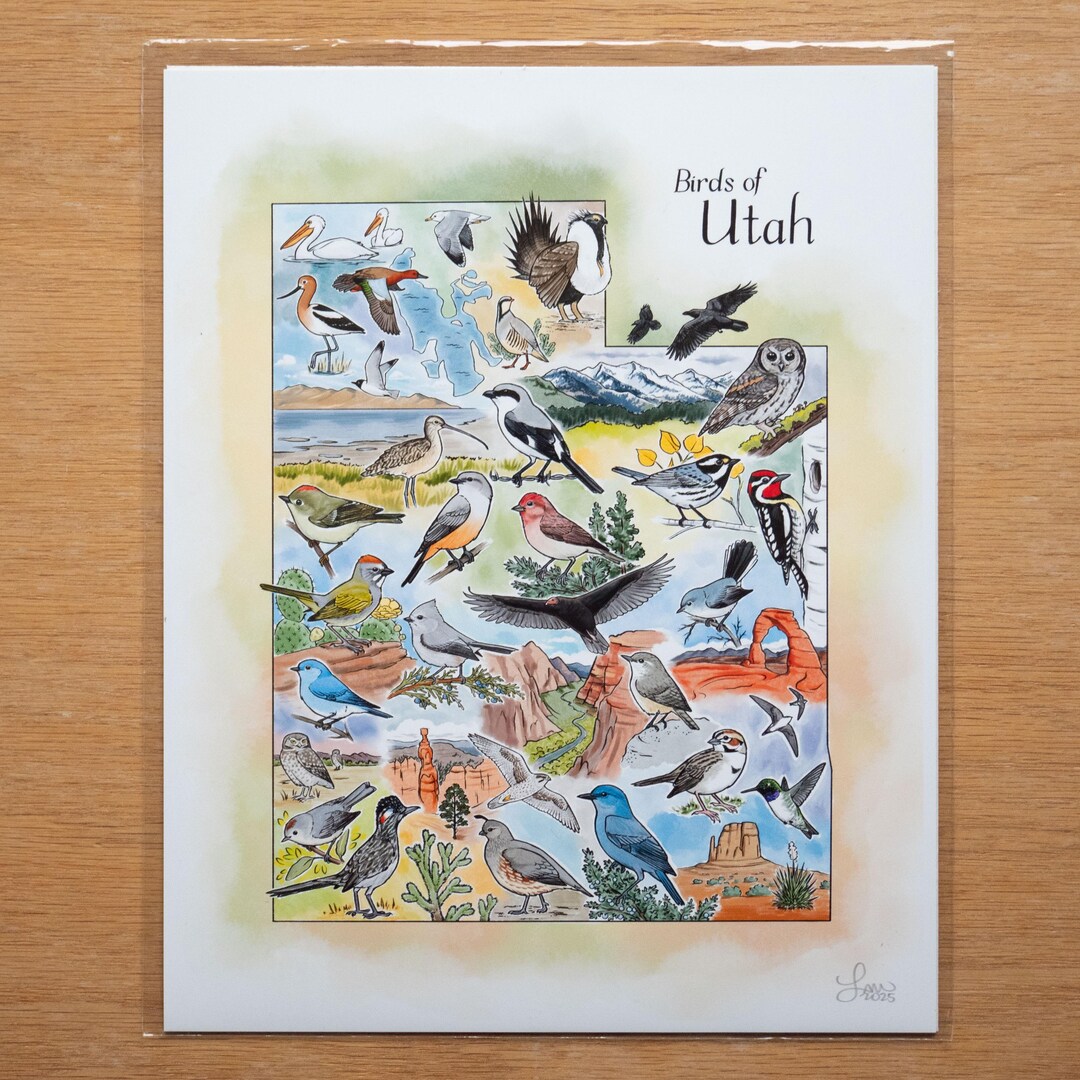 Birding Utah Map 11x14 or 8x10 Art Print - Map for Birding / Birders - Etsy