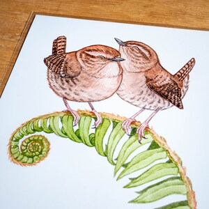 Wren Friends 8x10 Art Print - Pacific Wrens on Sword Fern Painting - Etsy