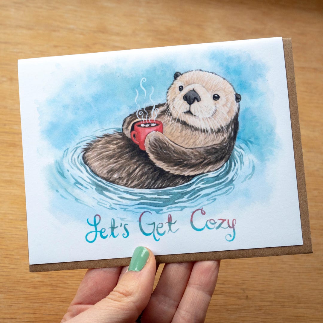 Let's Get Cozy Sea Otter Greeting Card for Fall, Winter, Holiday ...