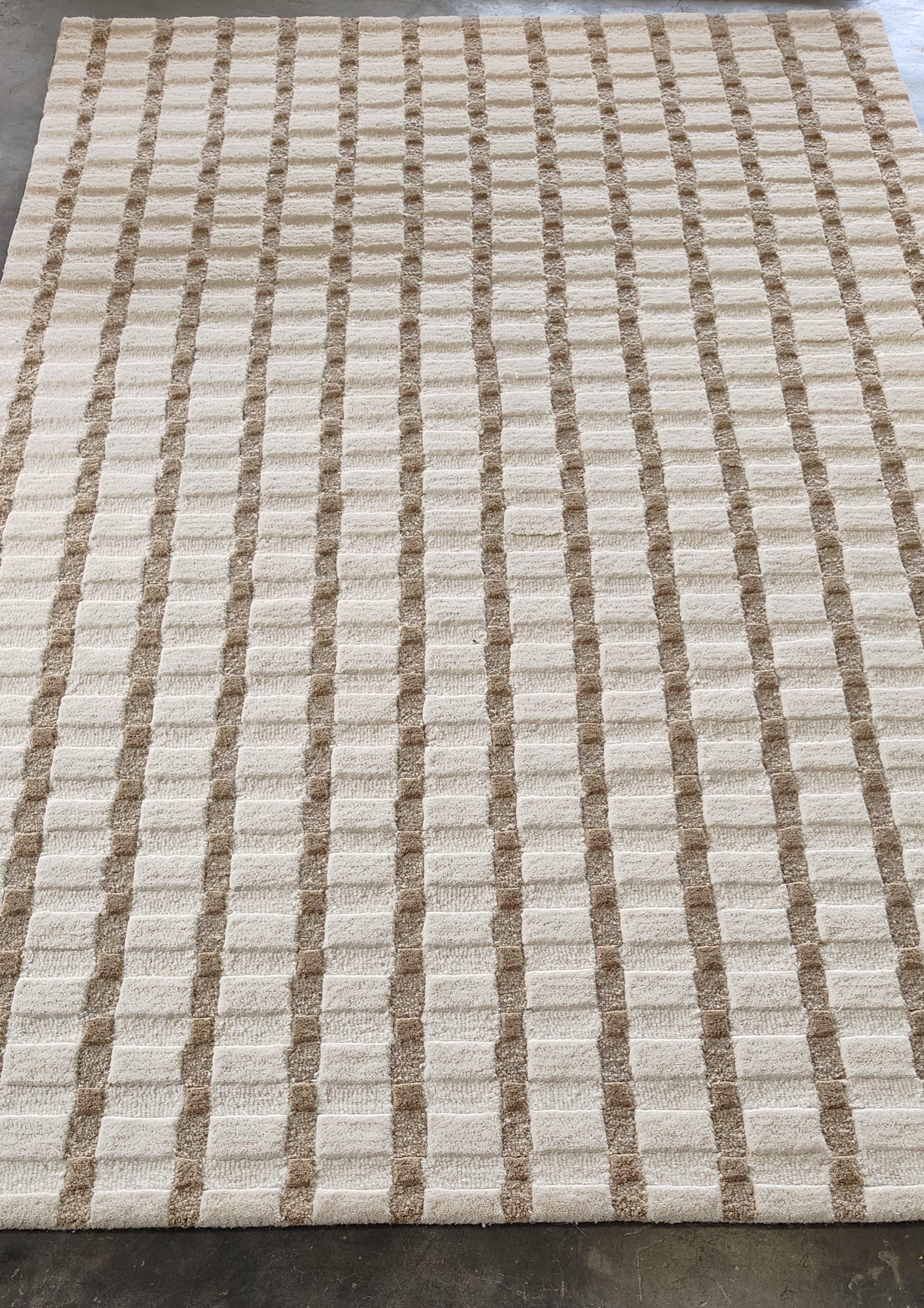 Modern Beige Striped Textured Area Rug | Neutral Hand-tufted Floor ...