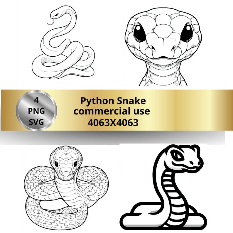 4 Python Snake SVG/PNG – Wild Snake Clipart Digital Cut Files for ...