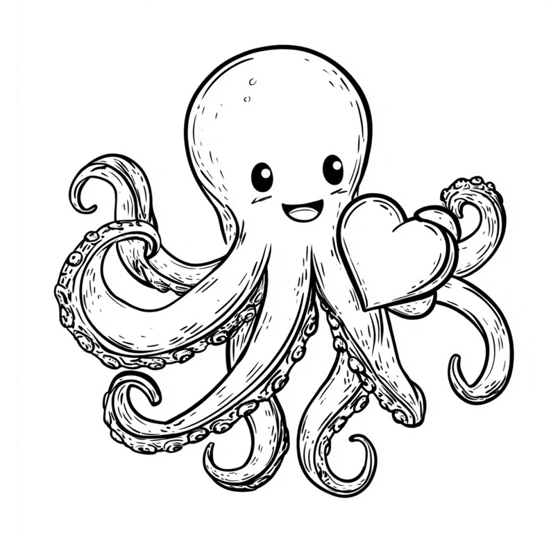 4 Valentine Octopus With Heart SVG PNG – Cute Romantic Love Design for ...