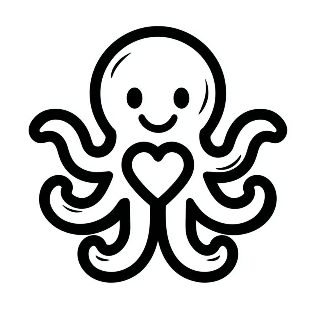 4 Valentine Octopus With Heart SVG PNG – Cute Romantic Love Design for ...